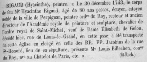 RIGAUD Hyacinthe - Tombes Sépultures dans les cimetières et autres lieux